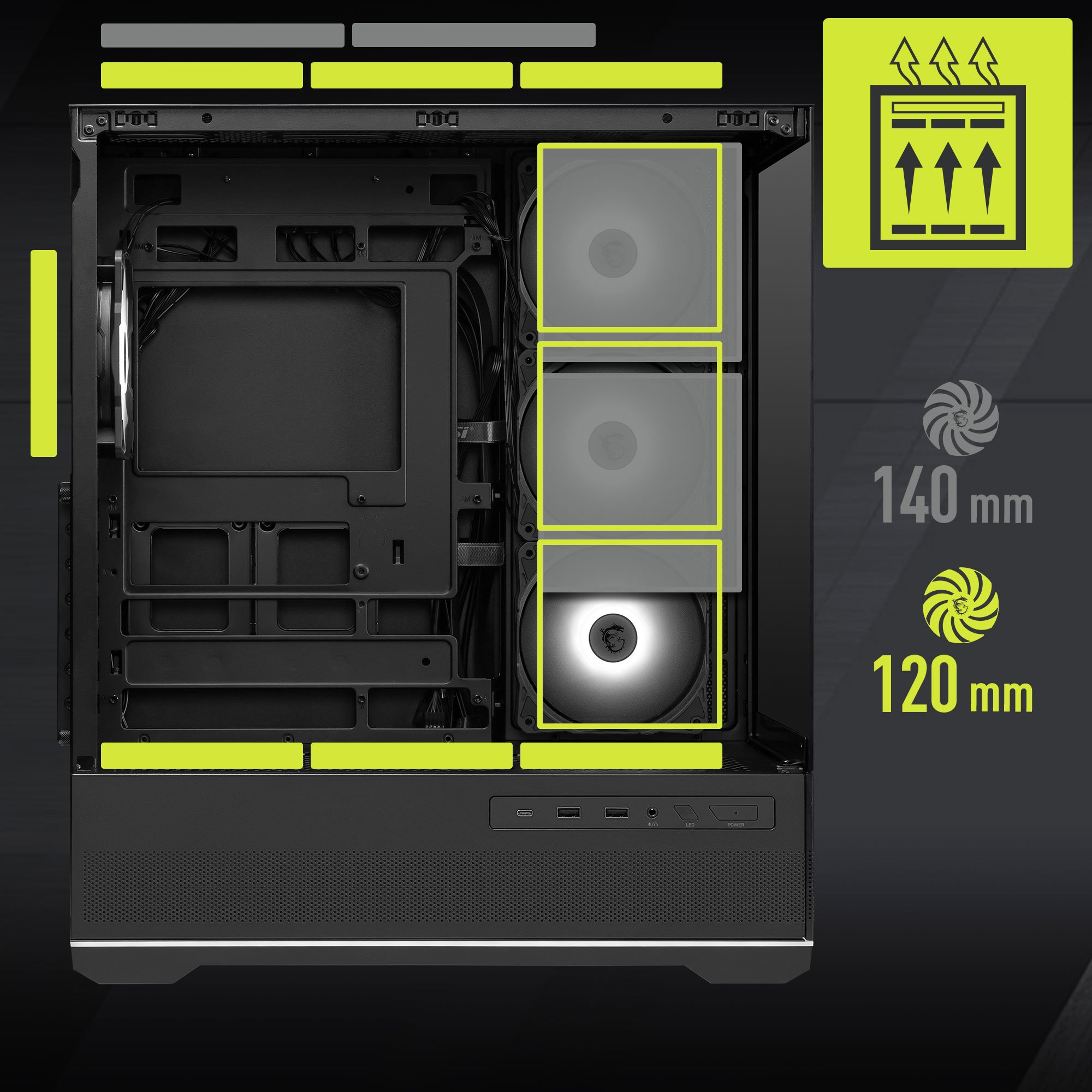 MSI MAG PANO 110R PZ - Mid-Tower Gaming PC Case - Tempered Glass Side Panel - 4 x 120mm ARGB ...